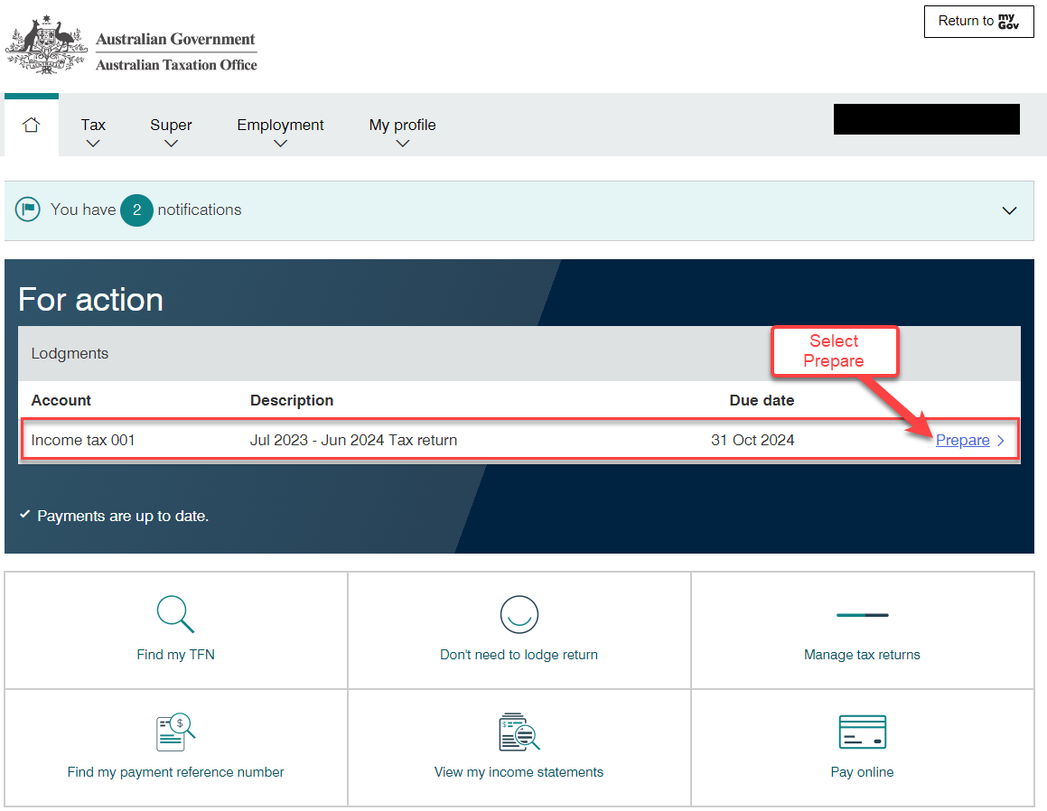 ATO - Completing your Tax Return via MyGov