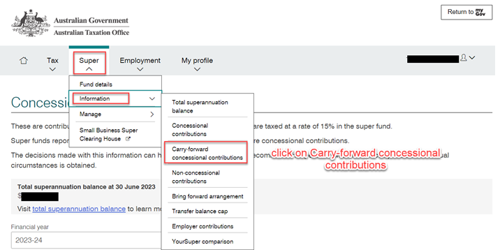 ATO - Obtaining your Carry Forward Concessional Contribution and Total ...
