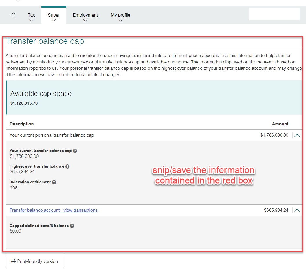 ATO - Obtaining Transfer Balance Cap information