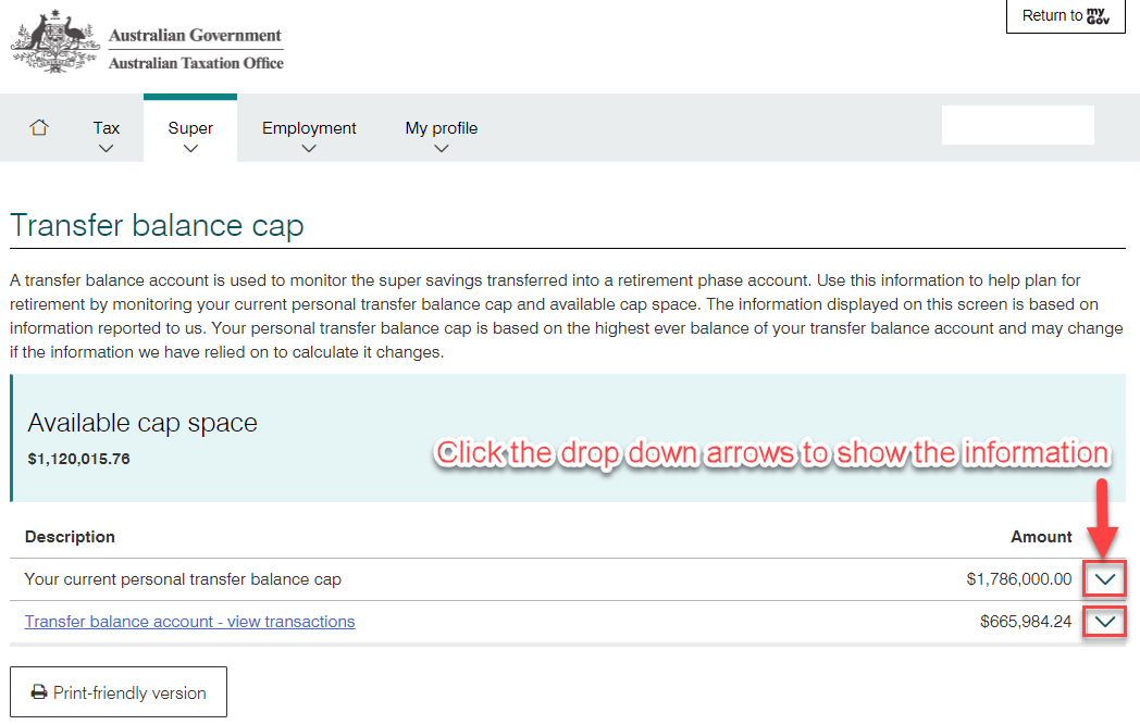 ATO - Obtaining Transfer Balance Cap information