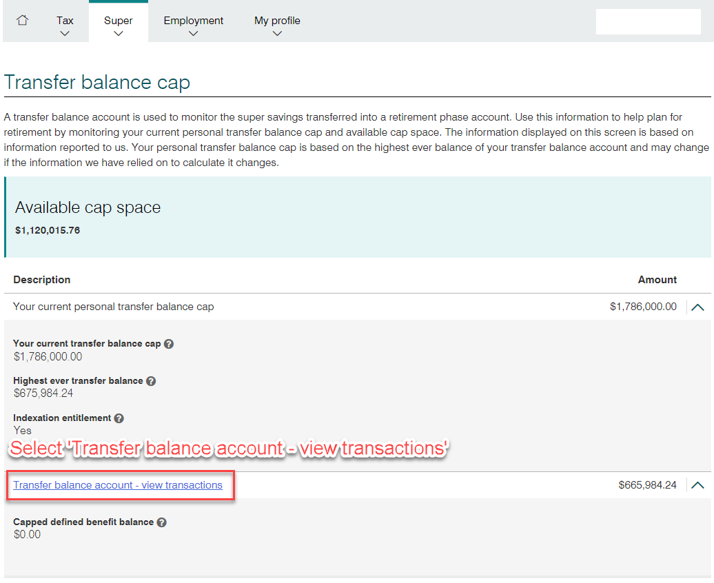ATO - Obtaining Transfer Balance Cap information