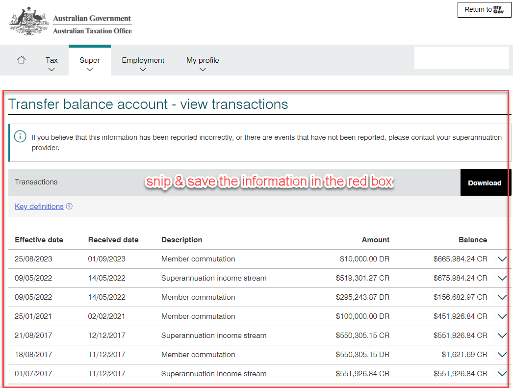 ATO - Obtaining Transfer Balance Cap information