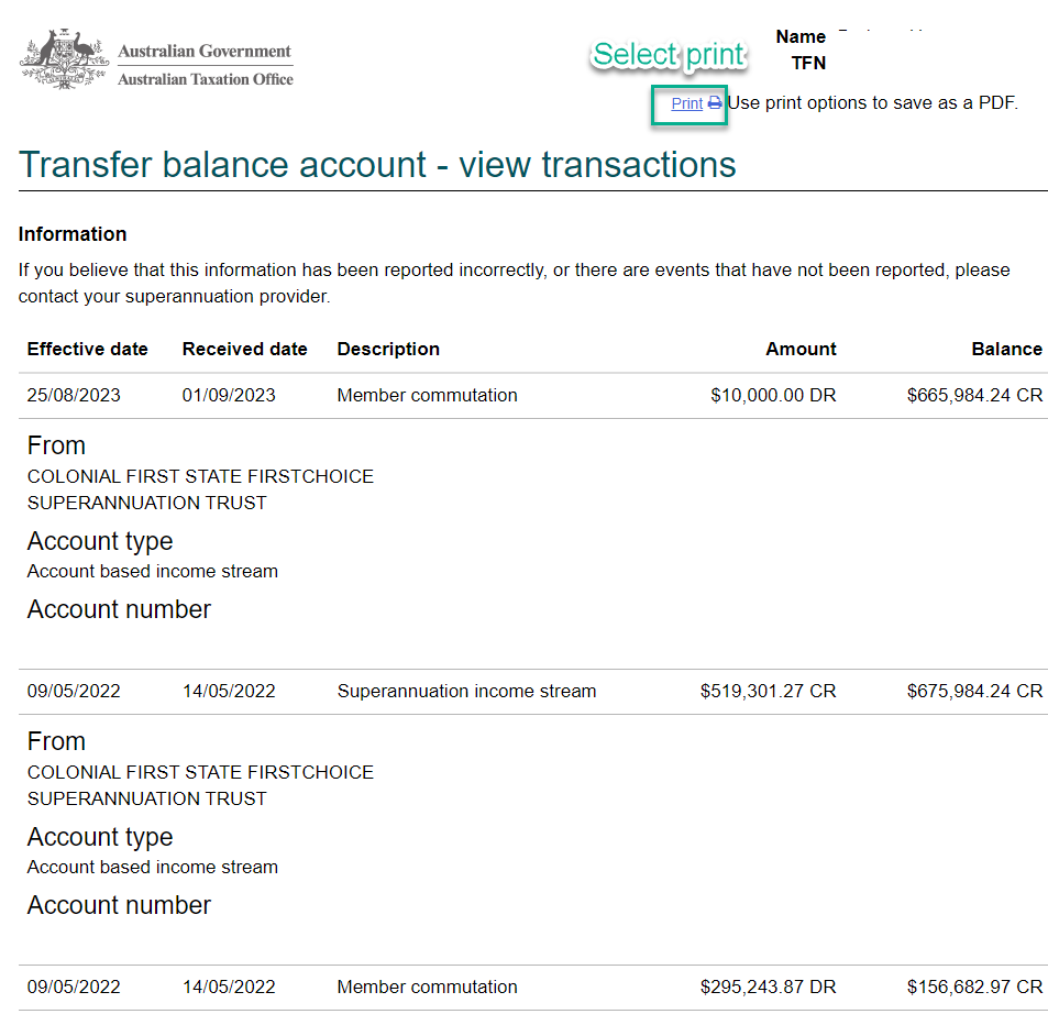 ATO - Obtaining Transfer Balance Cap information